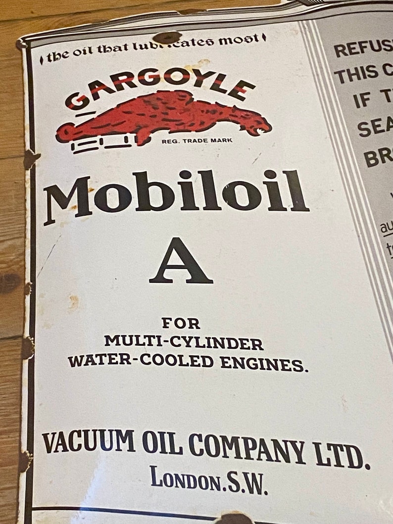 Rare Mobiloil Gargoyle Enamel Sign: Vintage Garage Advertising - Etsy