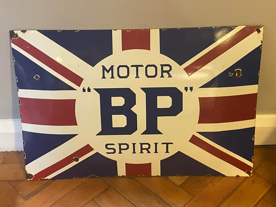 BP British Petroleum Motor Spirit Enamel Metal Wall Sign Dealership ...