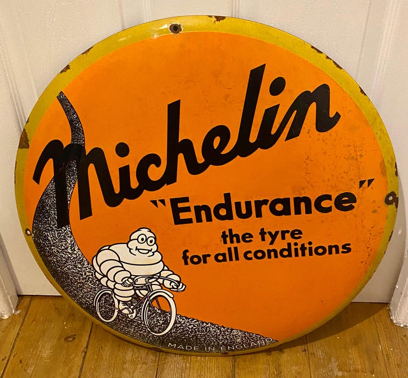 Vintage Michelin Man Enamel Sign – "endurance" Tyre Advertisement, Made ...