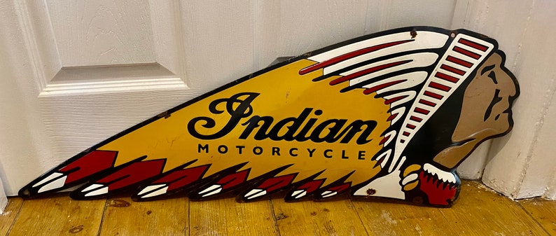 Rare Large Indian Motorcycle Advertising Sign Enamel Motorbike Dealer ...