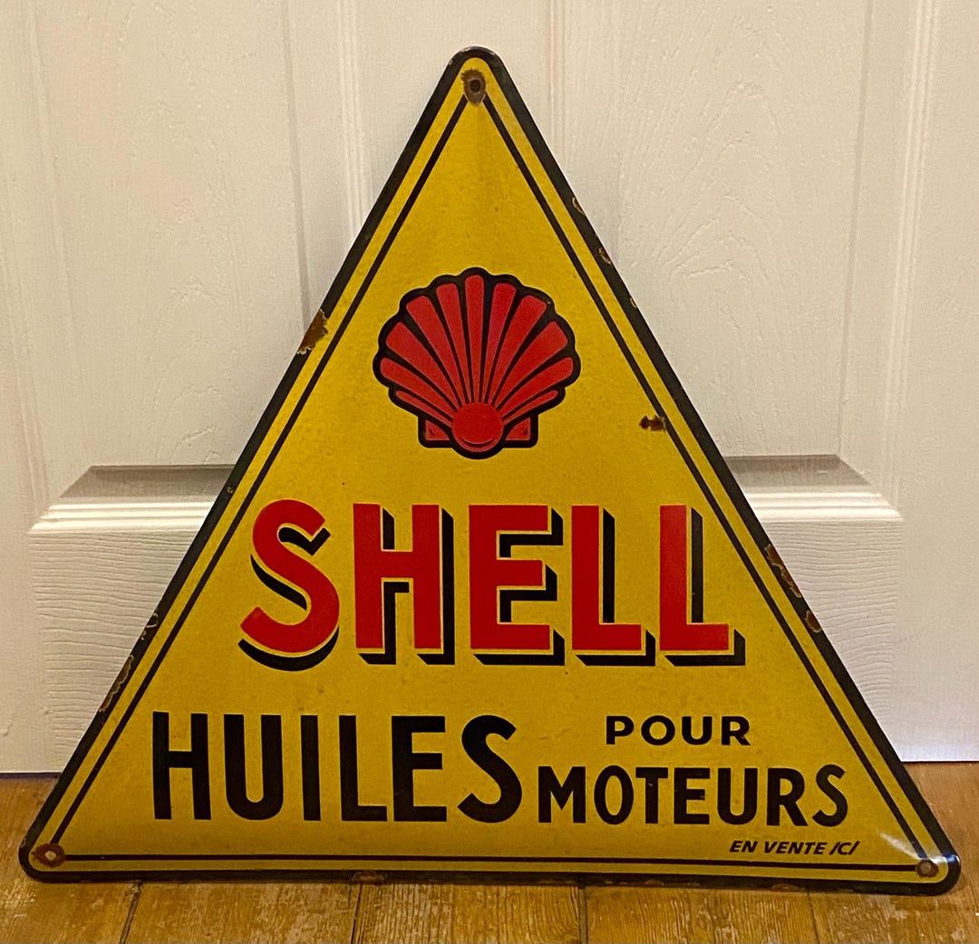 Rare Large Shell Huiles Pour Moteurs Motor Oil Enamel Metal Garage ...