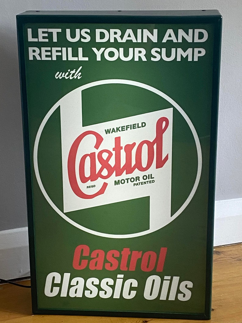 Castrol Oil Illuminated Advertising Sign: Garage Petrol Service Station ...
