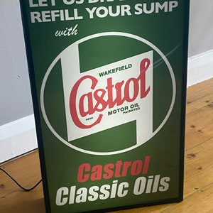 Castrol Oil Illuminated Advertising Sign: Garage Petrol Service Station ...