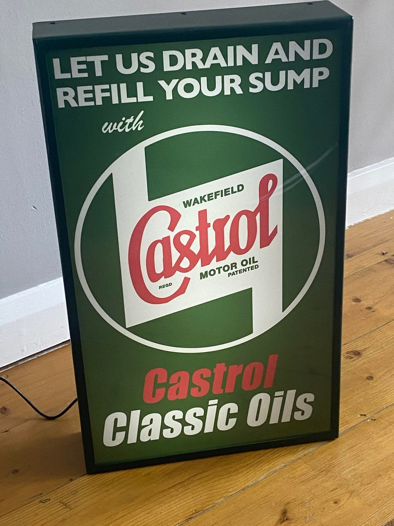 Castrol Oil Illuminated Advertising Sign: Garage Petrol Service Station ...