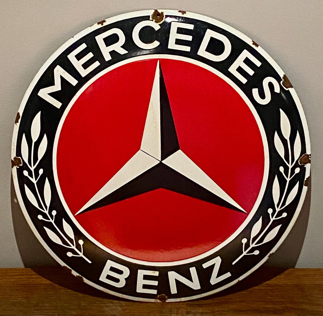 Rare Large Vintage Mercedes Benz Enamel Metal Advertising Sign Dealer ...