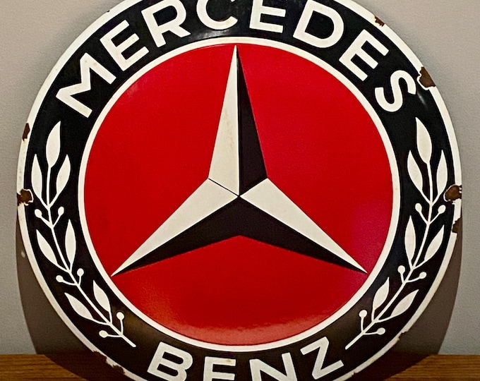 Vintage Mercedes Benz Enamel Sign: Large Automotive Advertising Plaque ...