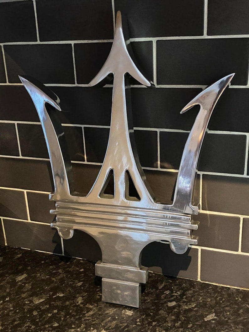 Vintage Maserati Trident Dealership Sign – Restored Silver Metal Mascot ...