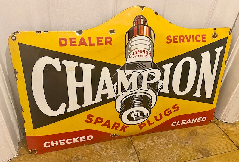 Rare Vintage Champion Spark Plug Service Sign Garage Enamel Metal Sign ...