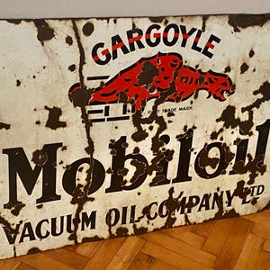 Antique Gargoyle Mobiloil Enamel Sign: Vacuum Oil Company Advertising ...