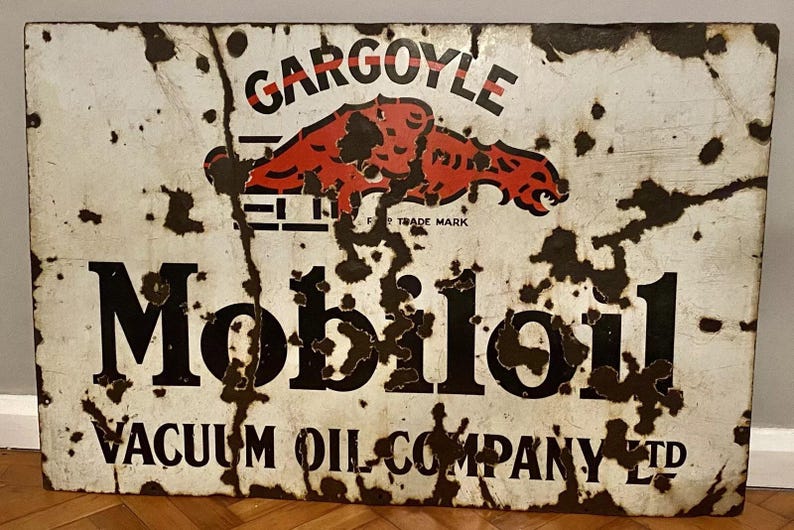Antique Gargoyle Mobiloil Enamel Sign: Vacuum Oil Company Advertising ...