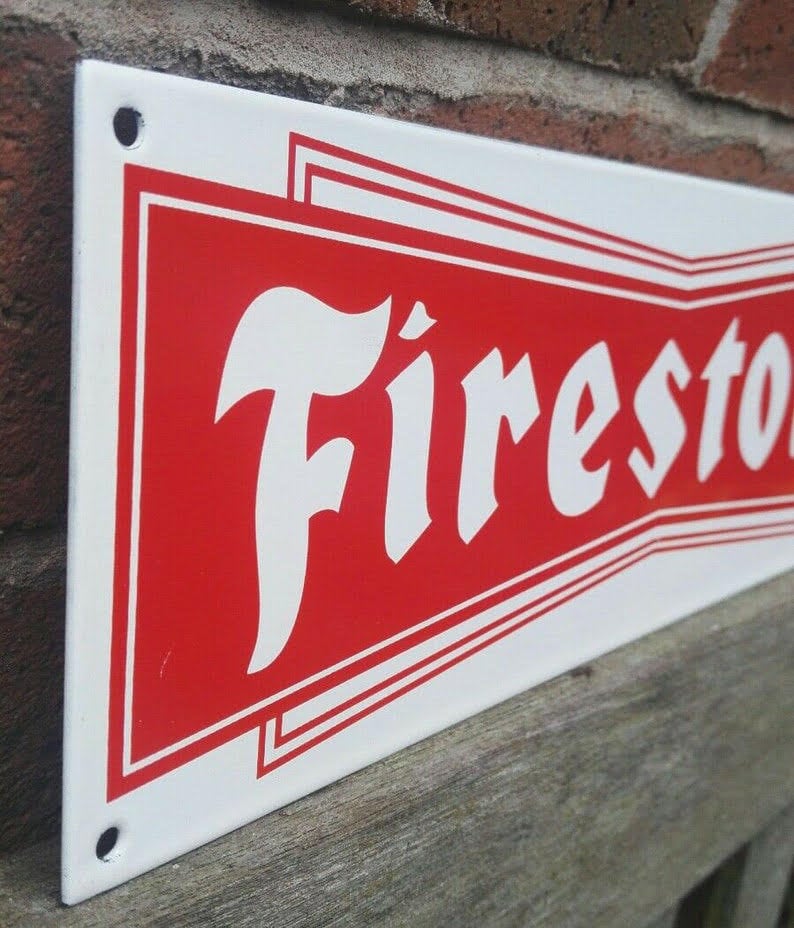 Rare - Firestone Enamel Tyres Dealer Wall Sign Garage Automobilia ...