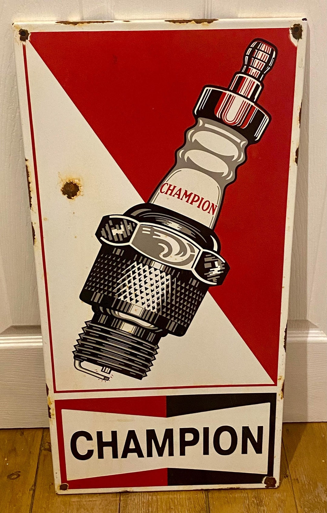 Vintage Champion Spark Plugs Enamel Sign: Automotive Garage Decor ...