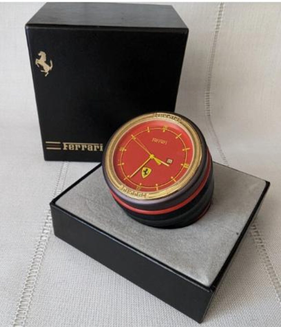 Rare Ferrari Formula Cartier Desk Clock, Swiss Timepiece, Gold Dial ...