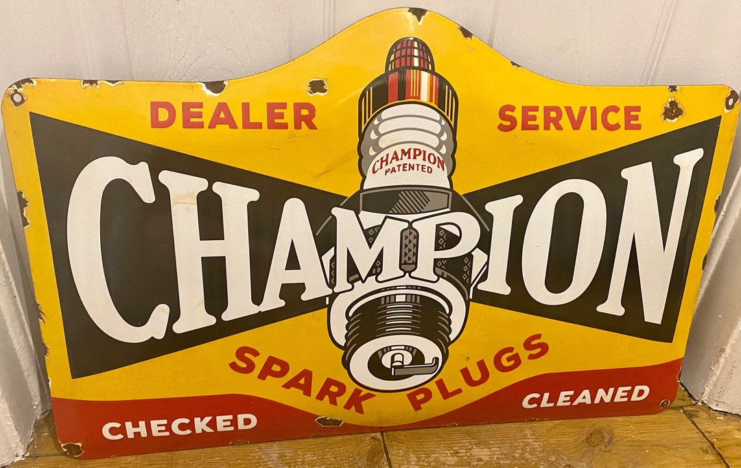 Rare Vintage Champion Spark Plug Service Sign Garage Enamel Metal Sign ...