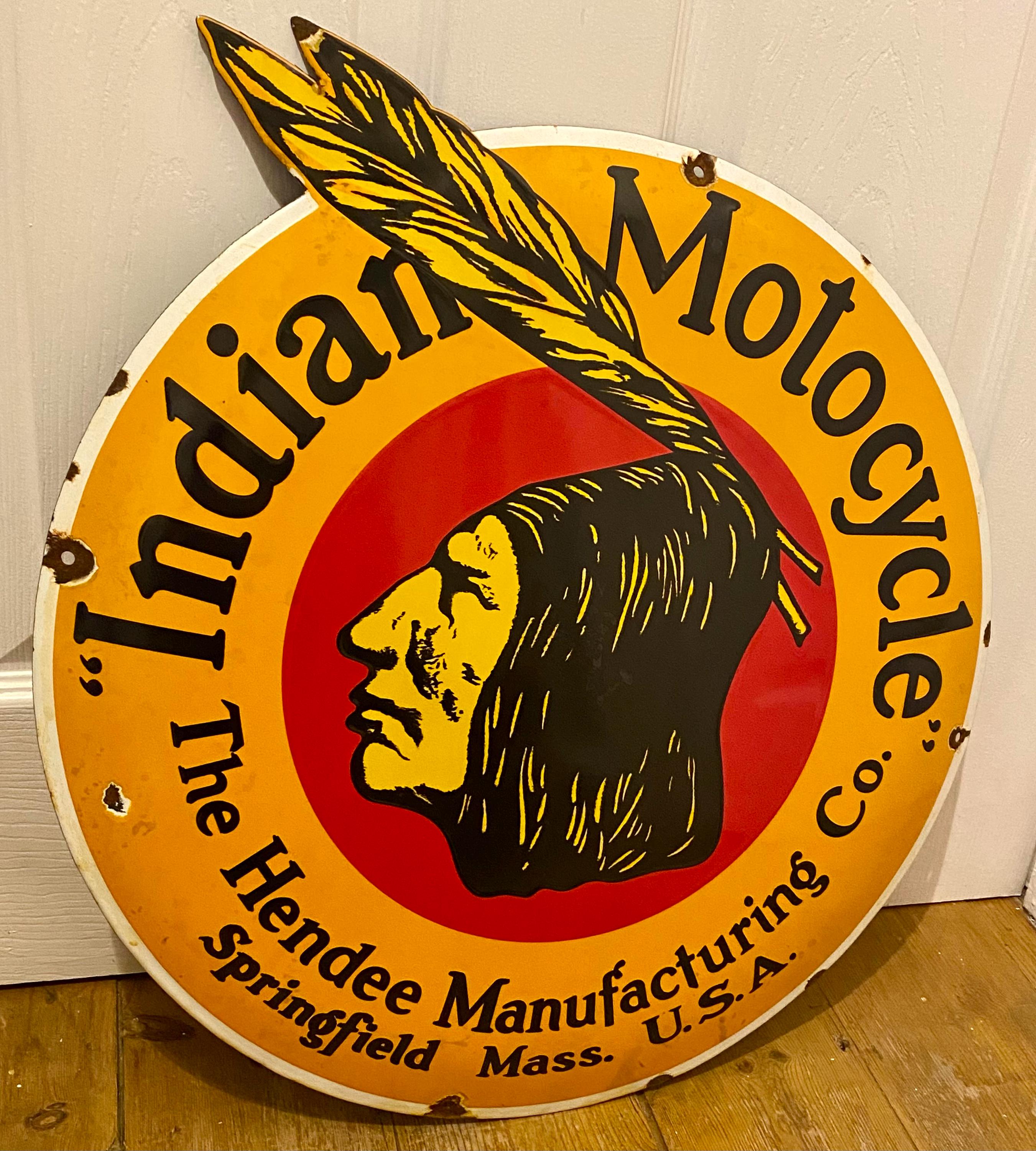 Rare Extra Large Indian Motorcycle Advertising Sign Enamel Motorbike ...