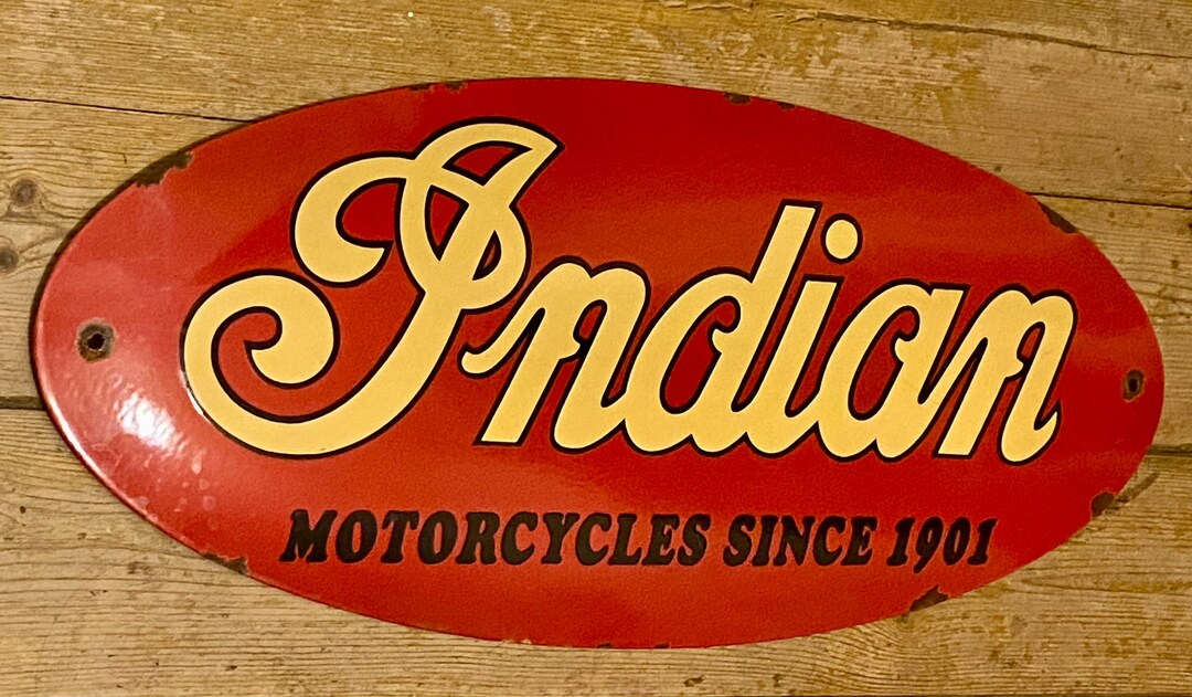 Rare Indian Motorcycles Enamel Metal Advertising Sign Motorbike Dealer ...