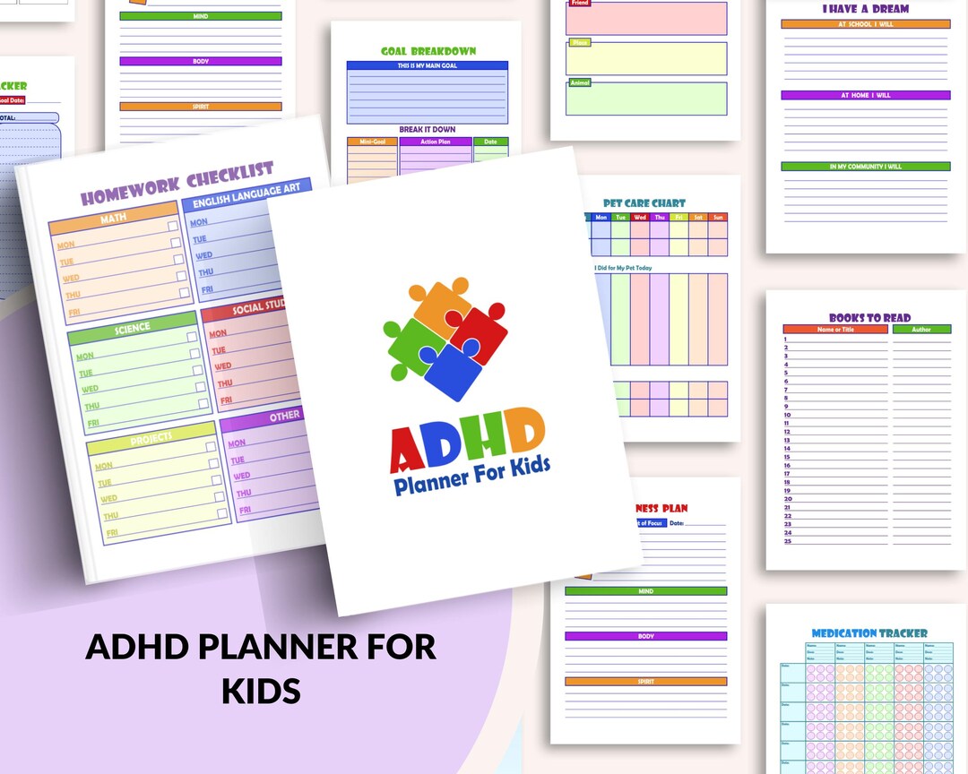 ADHD Planner for Kids , Fun Colorful Organization Tool, Focus Time ...