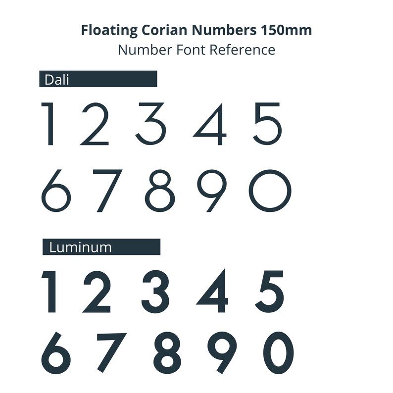 Corian House Numbers - Grey or White - Floating or Stick on - 100mm ...