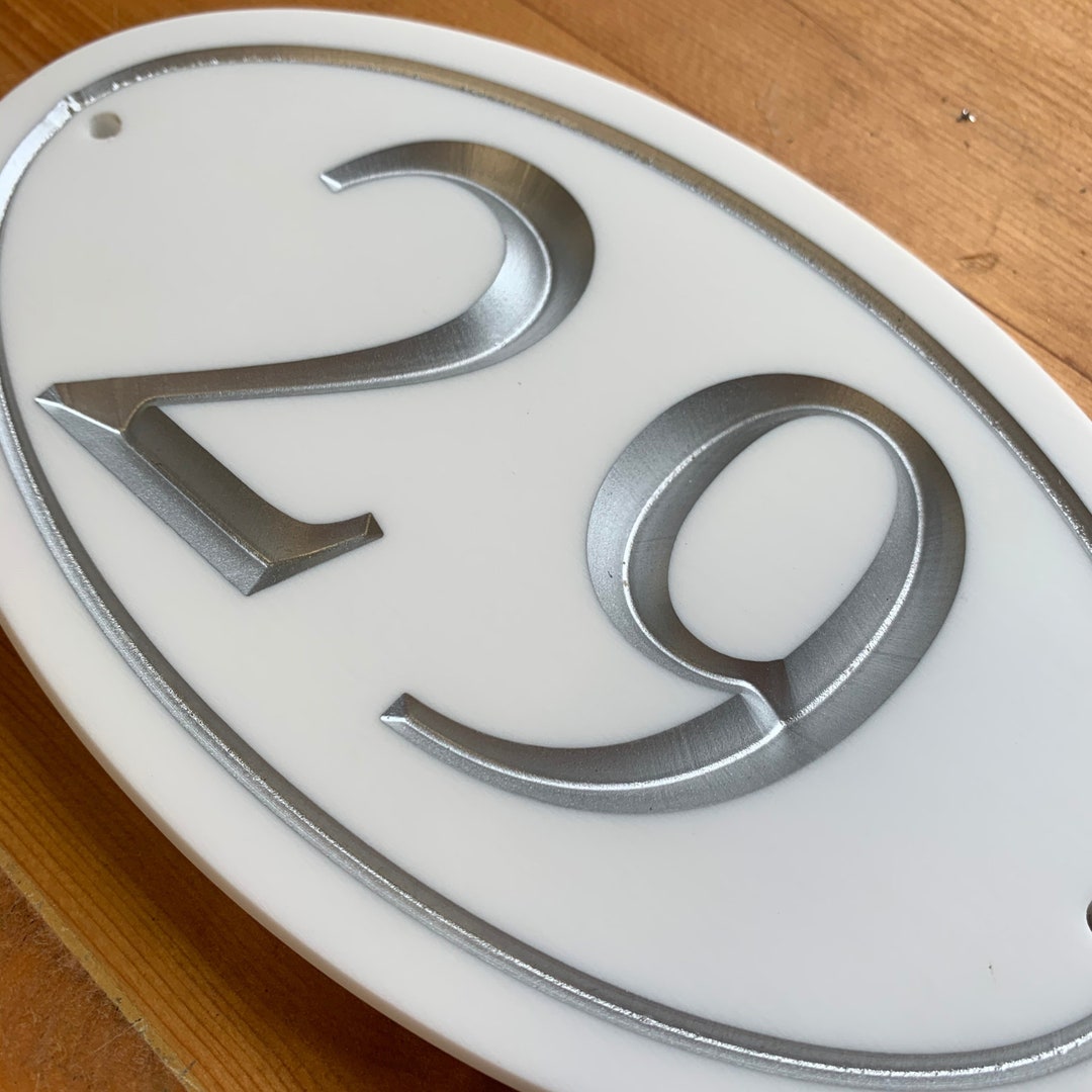 Corian House Number Sign - Small Oval - White or Grey- 195x115mm ...