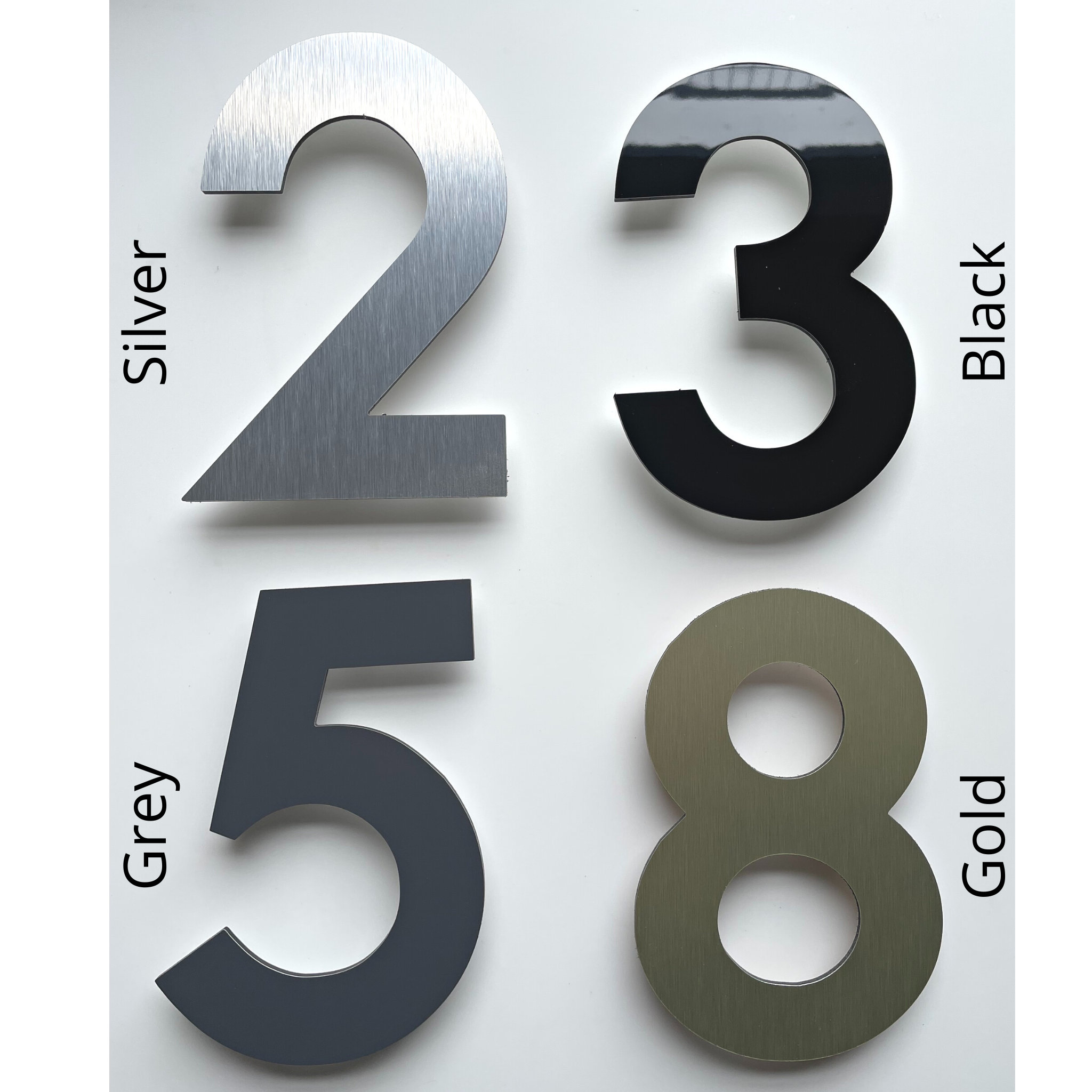 Aluminium House Numbers & Letters - Black Gloss or Matt, Dark Matt Grey ...