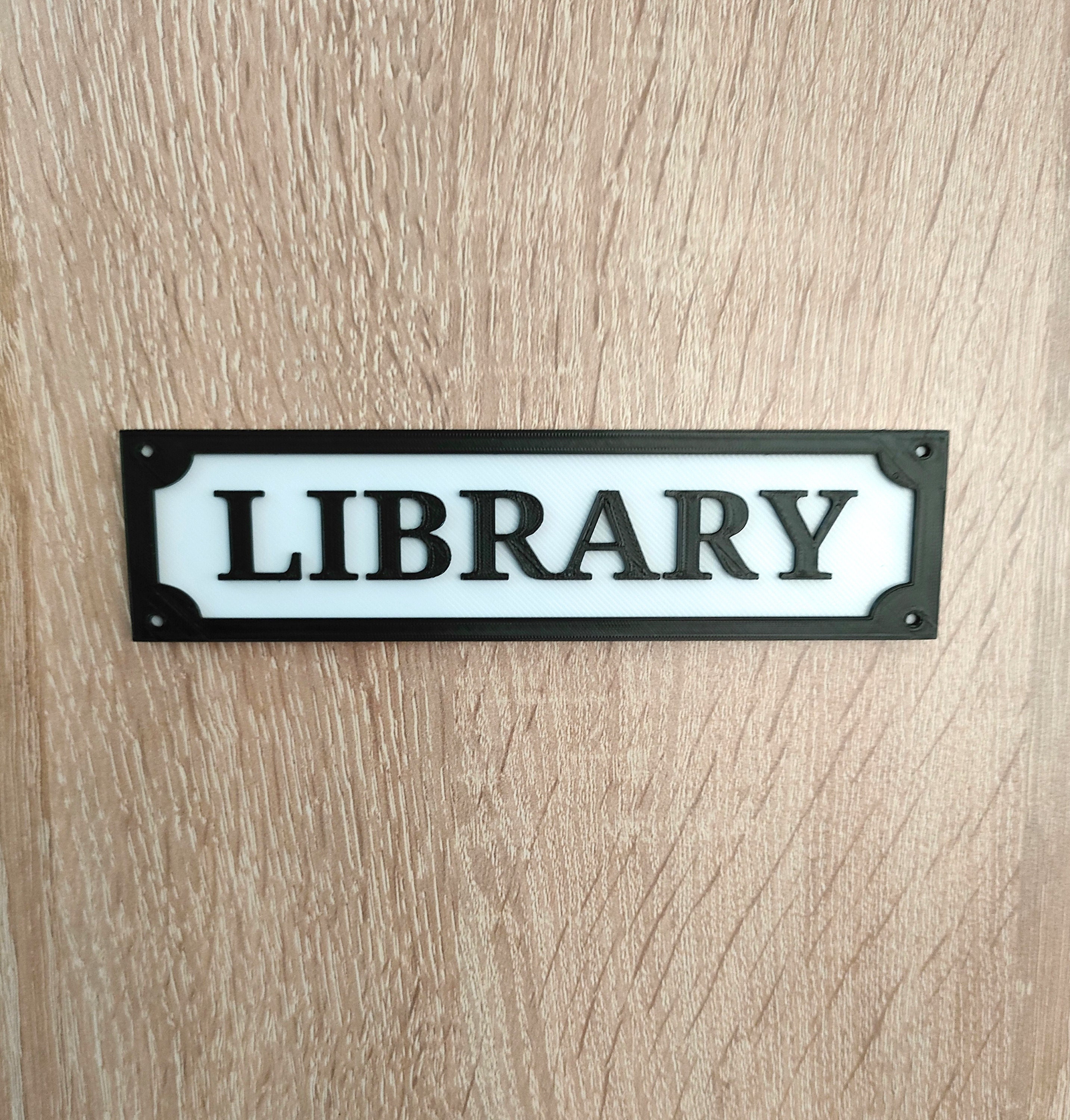 Library Sign, 3d Printed Vintage Style Sign in Black and White ...