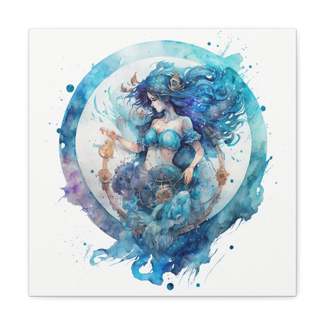 Aquarius Sign Watercolor Painting Canvas Gallery Wraps, Zodiac Sign ...
