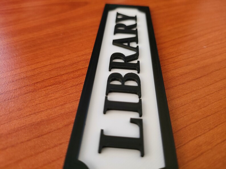 Library Sign, 3d Printed Vintage Style Sign in Black and White ...