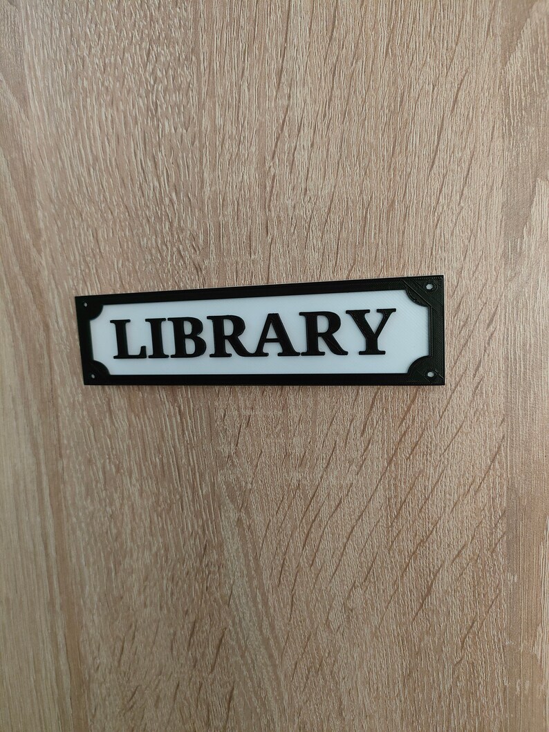Library Sign, 3d Printed Vintage Style Sign in Black and White ...