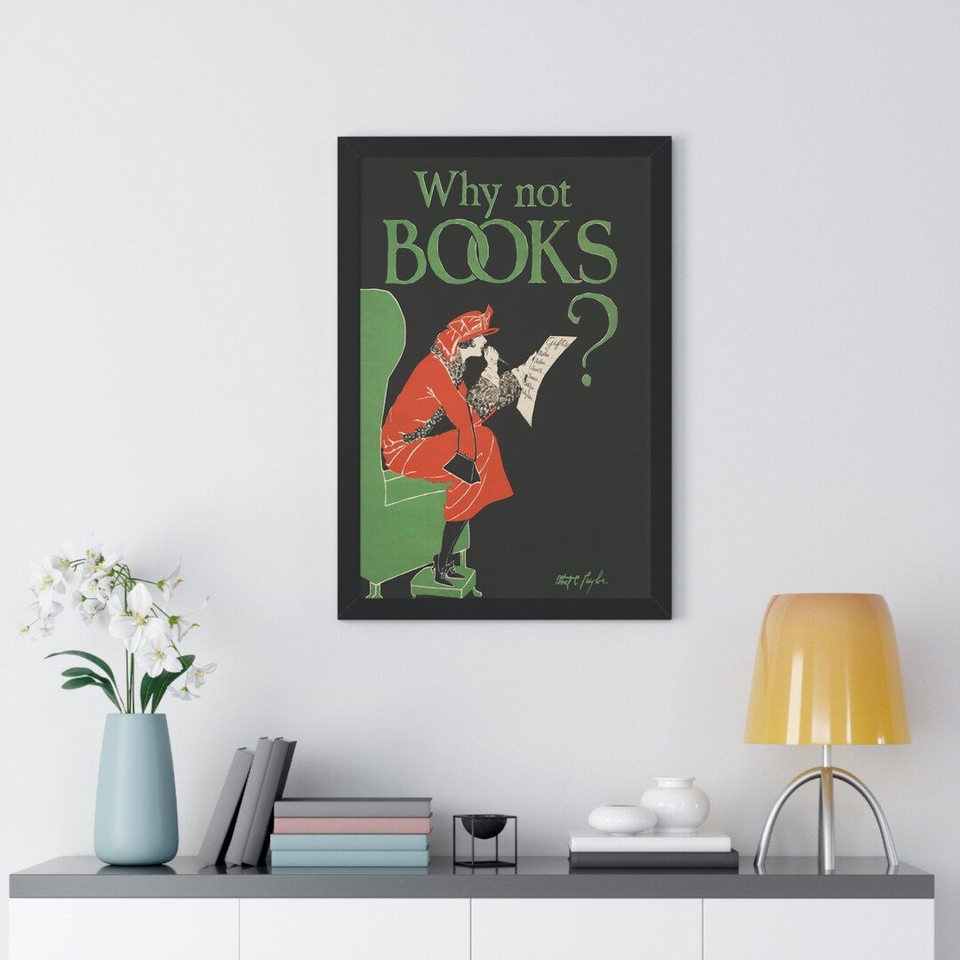 Why Not Books Art Nouveau Vintage Illustration Print Framed Vertical ...