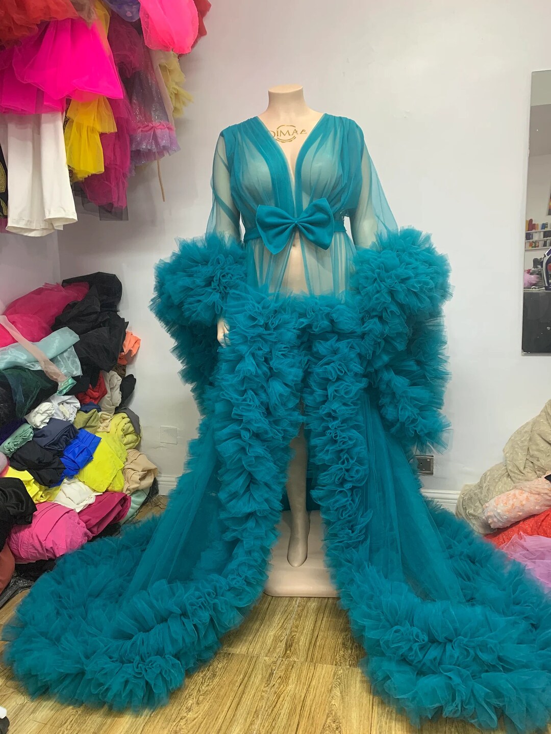 Fluffy Tulle Maternity Robe, Beige Bridal Robe, Photoshoot Robe ...