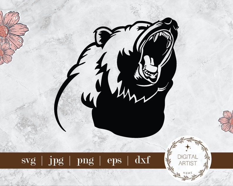 Black Bear SVG Angry Bear SVG Bear Face SVG Wild Bear Silhouette Roaring Bear Stencil Bear ...