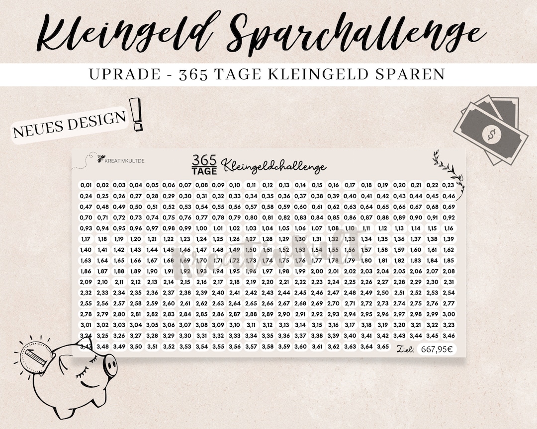 365 Kleingeld Challenge / Money Challenge / Umschlagmethode / - Etsy.de