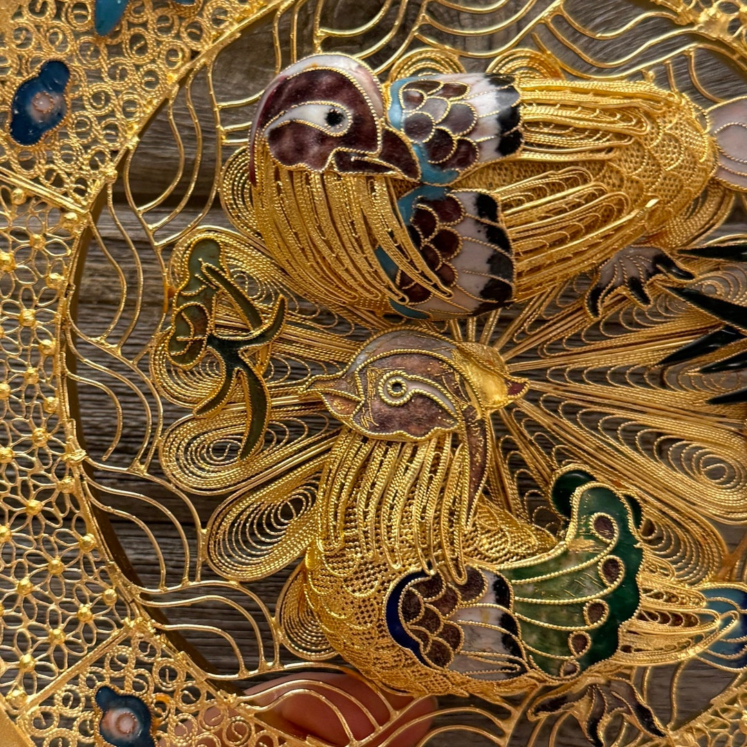 Vintage Chinese Filigree Enamel Cloisonné Plate Chinese Enamel Bird ...