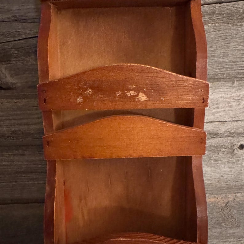 Vintage Rustic Wood Mail Organizer ~ Brown Letter Holder With Three Key ...