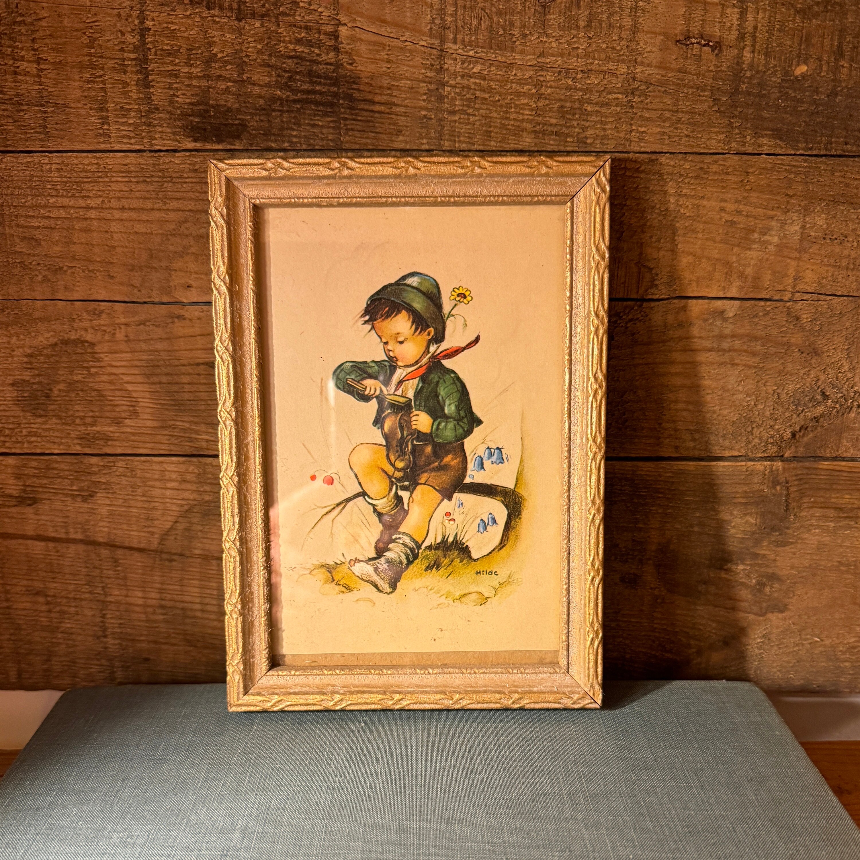 Vintage Framed Wall Art A Hilde German Cards Framed Boy & Girl Art ...