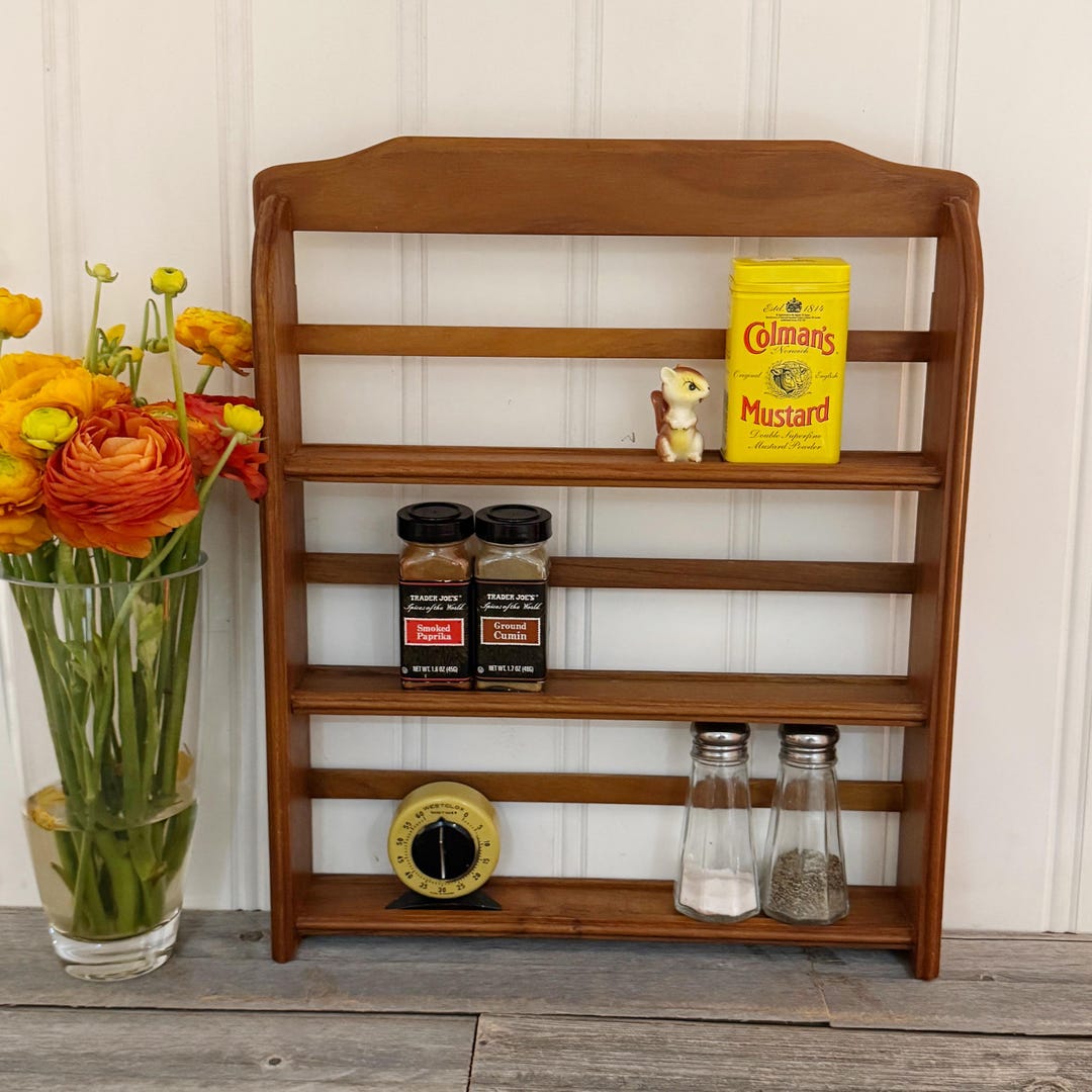 Vintage Wood Spice Rack ~ Wall Mounted Spice Shelf ~ Solid Wood With ...