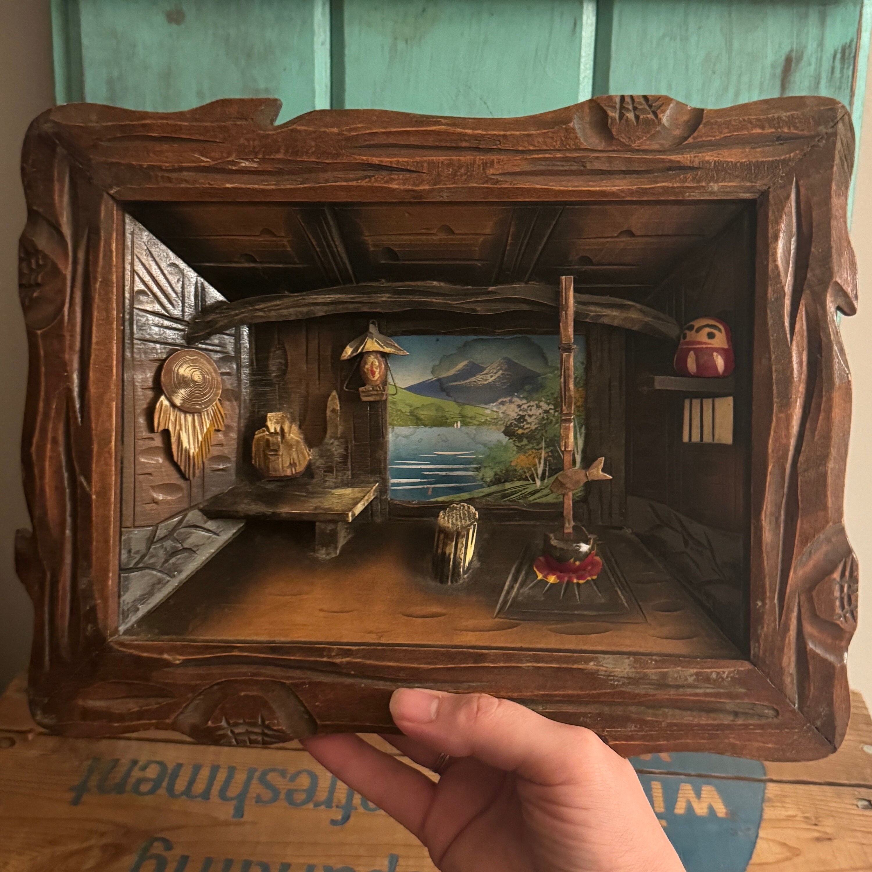 Vintage Wood Diorama Hand Carved Vintage 3D Wooden Miniature Diorama ...