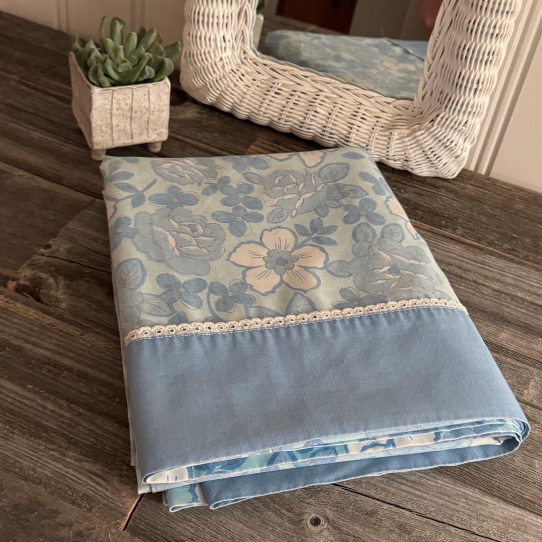 Vintage Dan River Queen Flat Sheet: Blue Floral Eyelet Bedding - Etsy