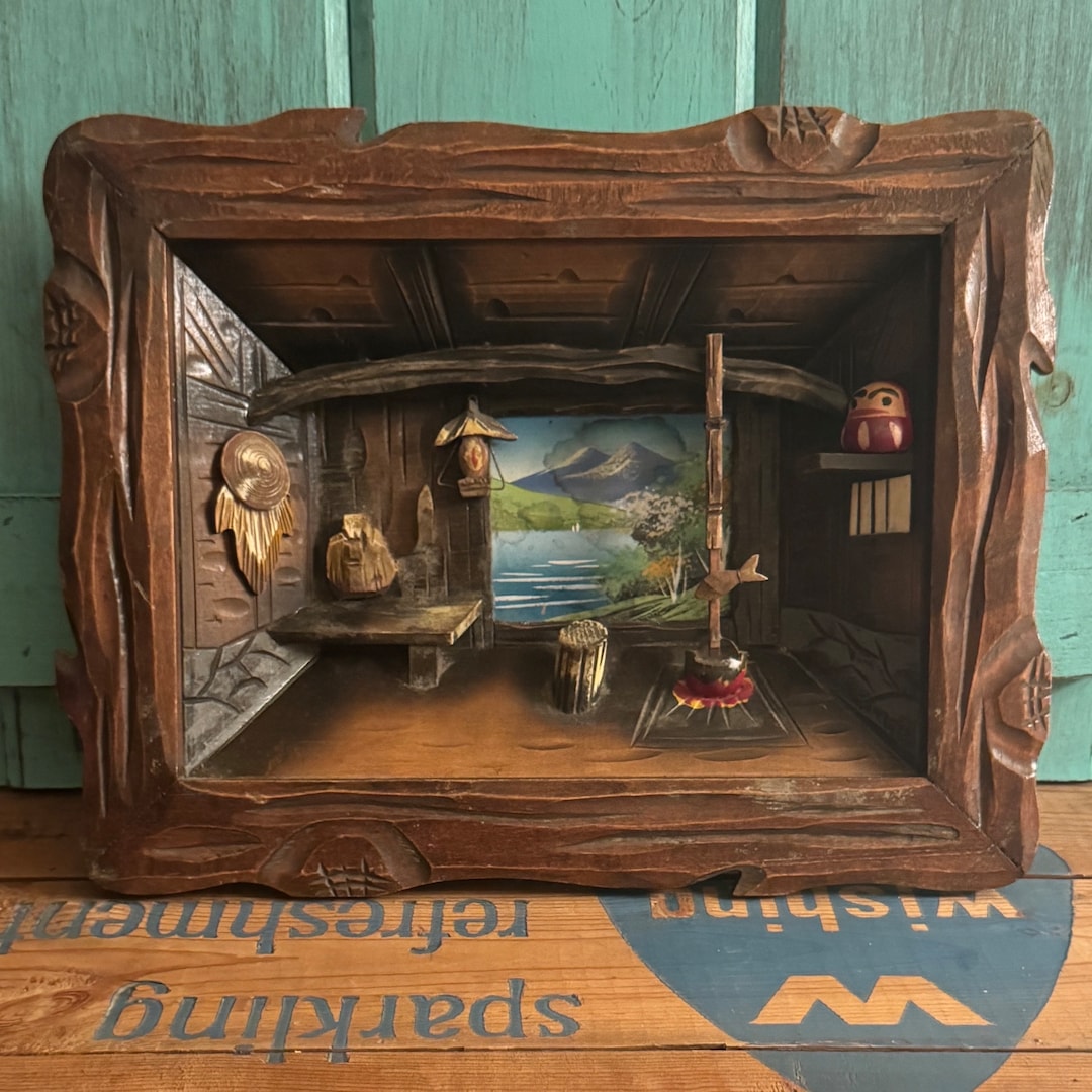 Vintage Wood Diorama Hand Carved Vintage 3D Wooden Miniature Diorama ...