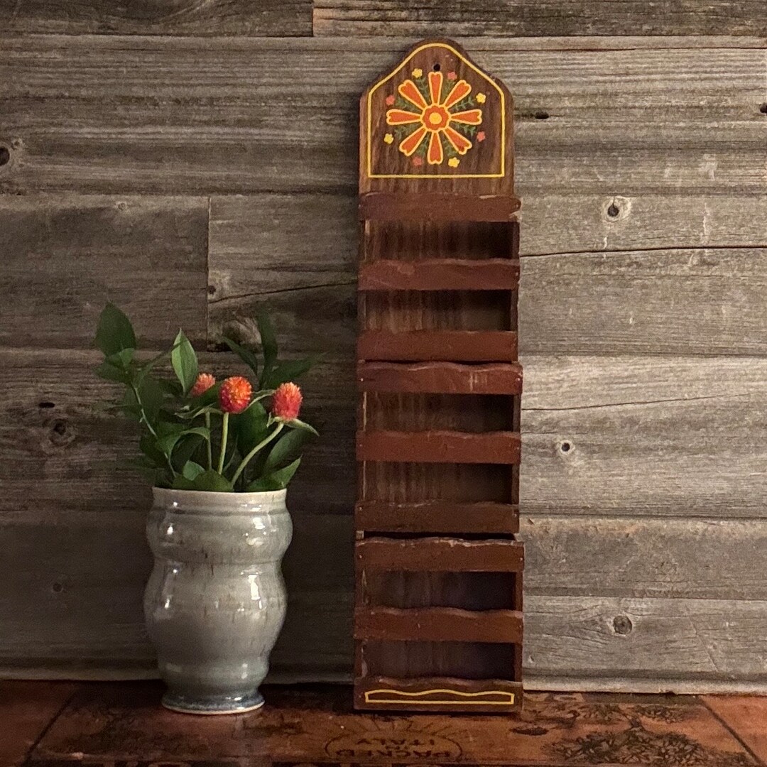 Vintage Wood Letter Organizer ~ Marigold Floral Wooden Letter Wall ...
