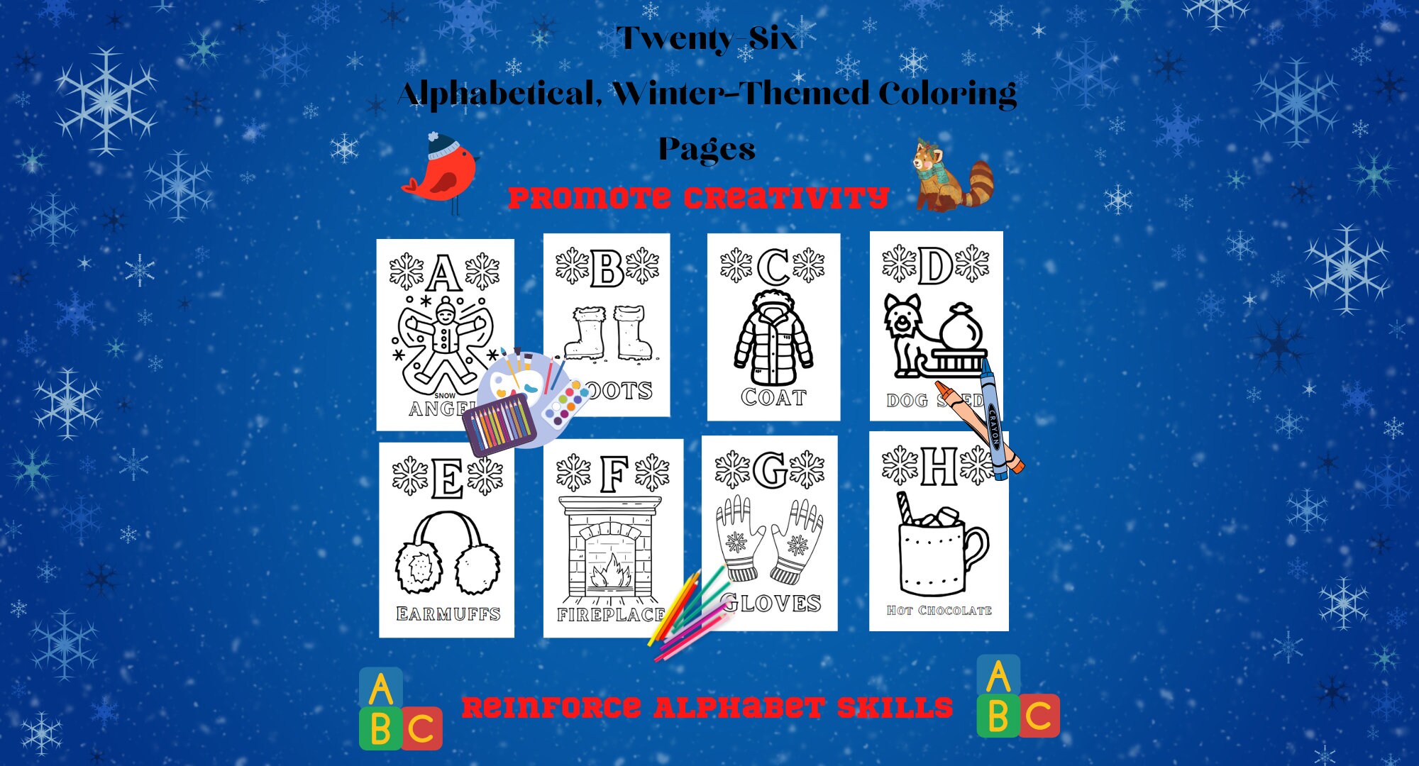 Winter Alphabet Coloring Pages - Etsy
