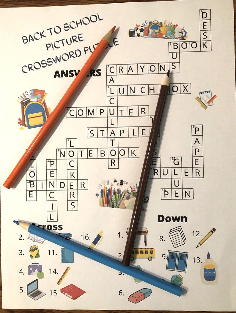 Back-to-school Picture Crossword Puzzle - Etsy
