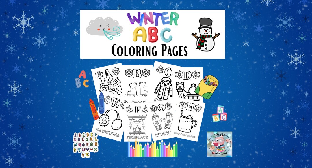 Winter Alphabet Coloring Pages - Etsy