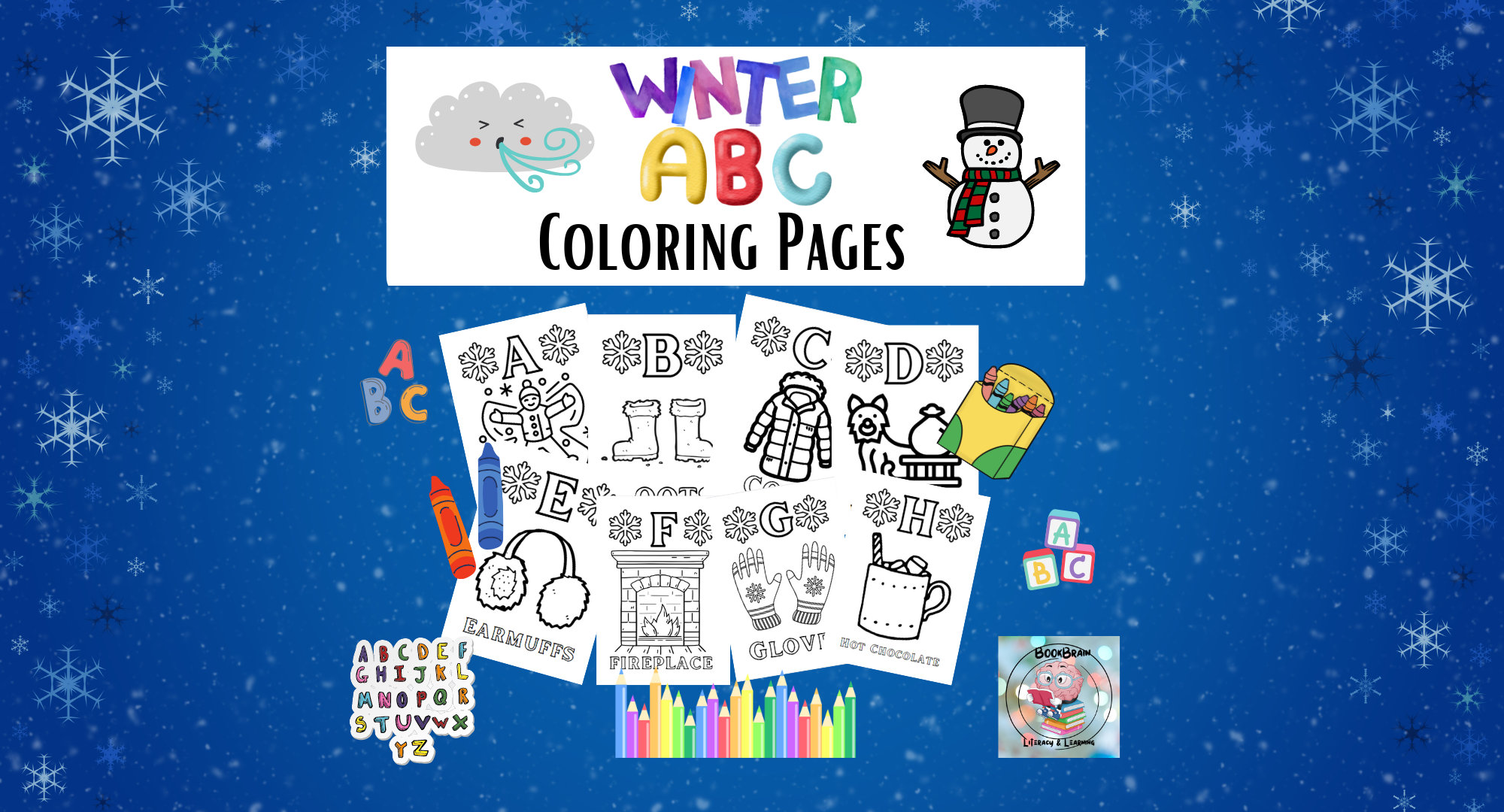 Winter Alphabet Coloring Pages - Etsy