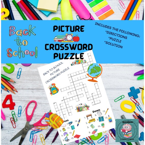Back-to-school Picture Crossword Puzzle - Etsy