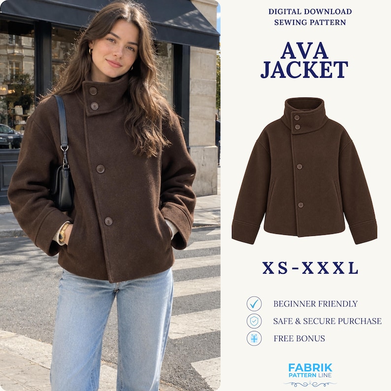 Jacket Sewing Pattern | Women Jacket Pattern | Button up Jacket | Stand ...