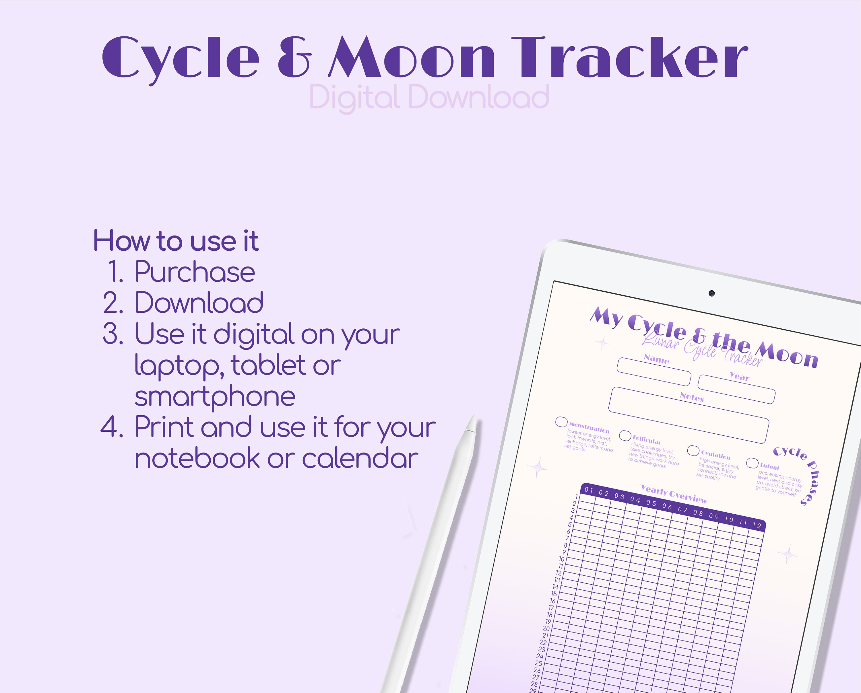 Lunar Cycle Period Tracker: Ovulation Menstruation - Etsy