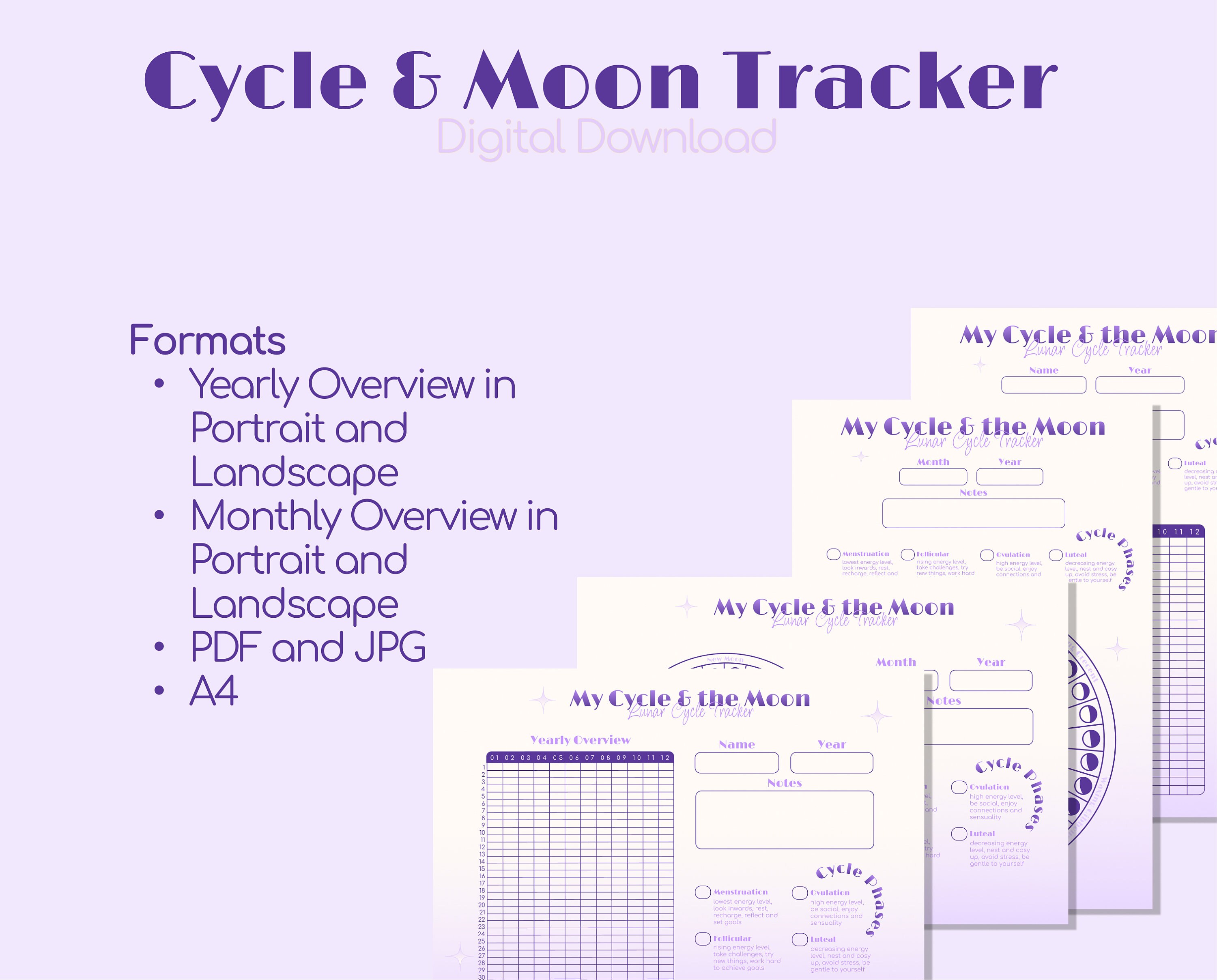 Lunar Cycle Period Tracker: Ovulation Menstruation - Etsy