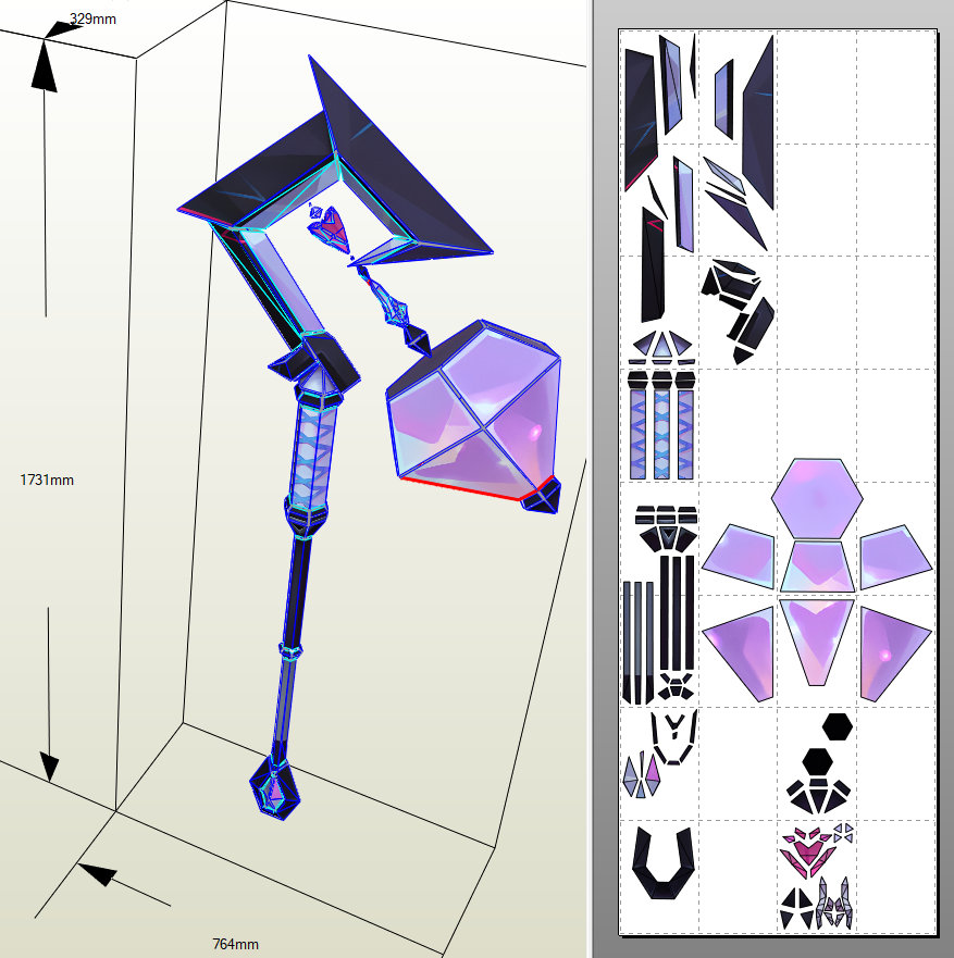 KDA Superfan Lillia Staff Template | Pepakura | Blueprint | League of Legends | KDA - Etsy