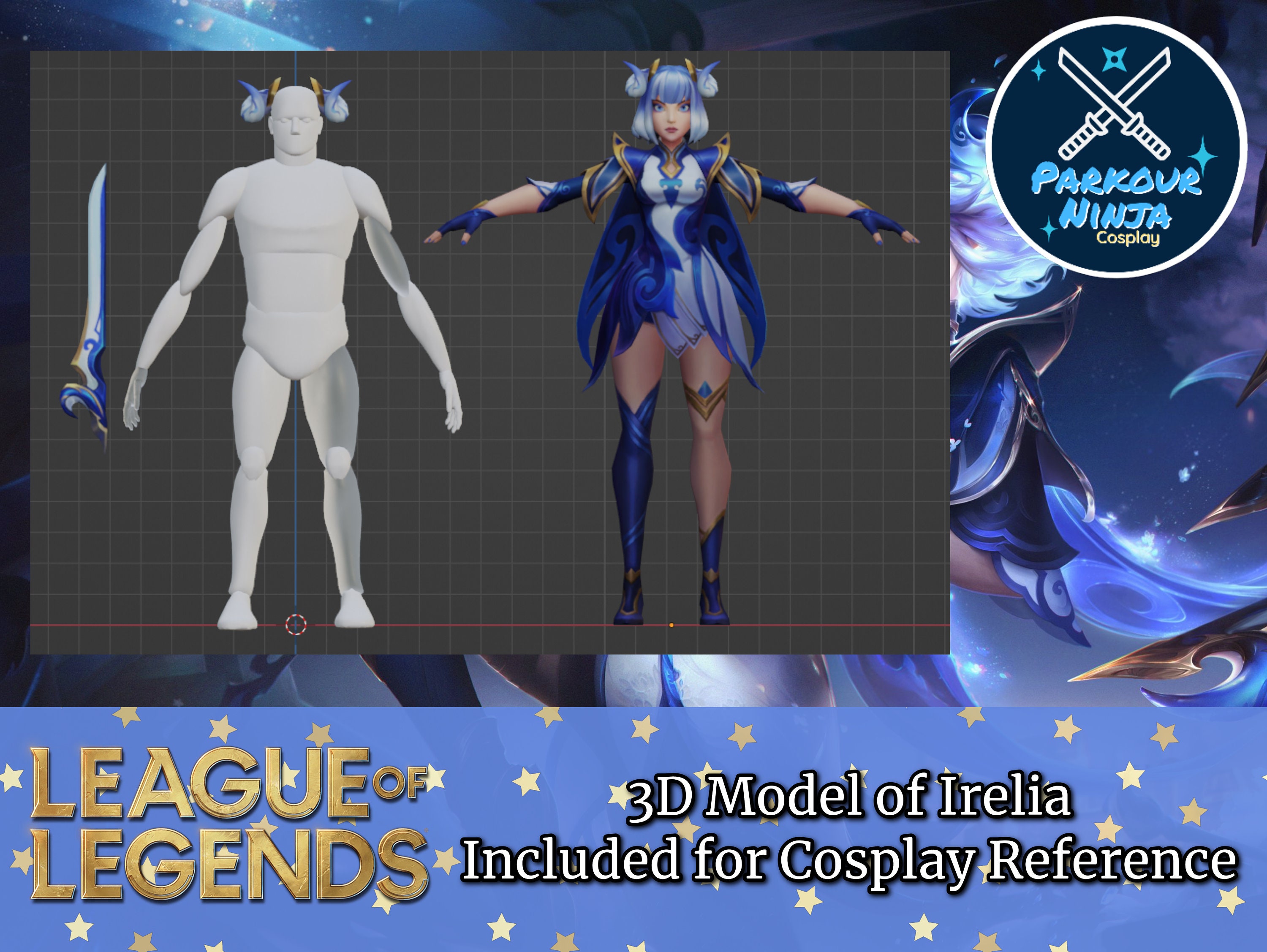 Porcelain Irelia Cosplay Template | Pepakura | Blueprint | League of ...